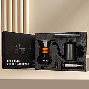 Pour Over Coffee Kit Chemex Coffee Maker Set, All in One Hand Drip Coffee Set, Coffee Grinder Manual Set, Ideal for Anniversary Birthday Gift