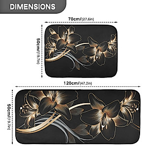 Kigai Kitchen Rugs 2 Piece Waterproof Non Slip Kitchen Mat Black Flower Kitchen Rug Set for Sink Office Kitchen Cafe, 19.7"x47.2"+19.7"x27.6"