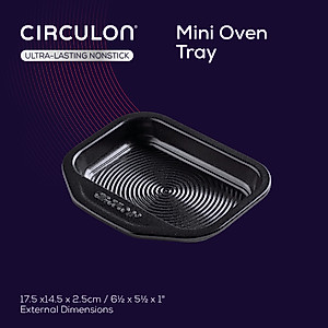 Circulon Ultimum Mini Oven Tray Non Stick - 17.3 x 14.4cm Baking Tray with Large Handle, Durable Carbon Steel, Freezer & Dishwasher Safe Bakeware, Black