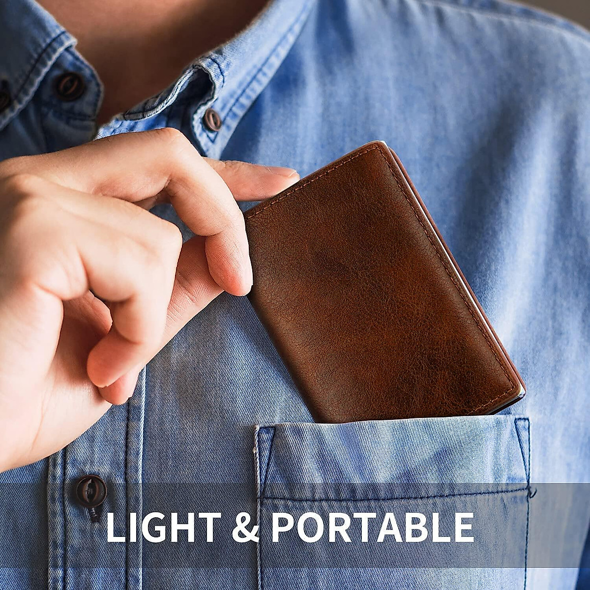 FESTAYA Slim Wallet for Men - Pop up Card Holder RFID Blocking Minimalist Business Credit Card Wallet with Money Pocket Metal Card Case for 7-10 Card Capacity (Brown)