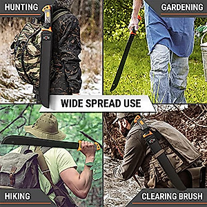 18.5-Inch Serrated Blade Machete with Nylon Sheath - Saw Blade Machetes with Non-Slip Rubber Handle - Best Brush Clearing Tool Machete for Cutting Trees and Yard Work - Survival E-Book Included 13153