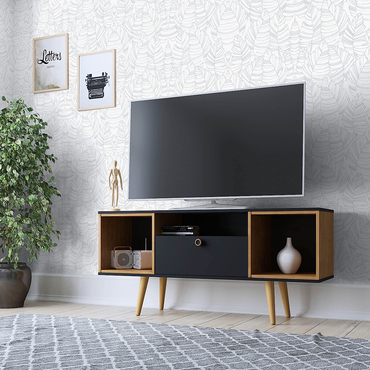 Manhattan Comfort Peel and Stick Wallpaper, Quick and Easy Self Adhesive Removable Decorative Design for Wall Covering, Cabinets, Drawers, Shelves, Crafts, 18 Ft. x 20.5 in., Floral Leaf