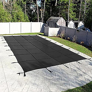 Black Winter Pool Cover Mesh Tarp, Rectangular In Ground Pool Cover for Outdoor Nursery Garden Deck Patio, Kids Pets Safety Pool Leaf Cover 10 13 16 19 20 23 26 30 FT Long ( Size : 4x7m/13x23ft )