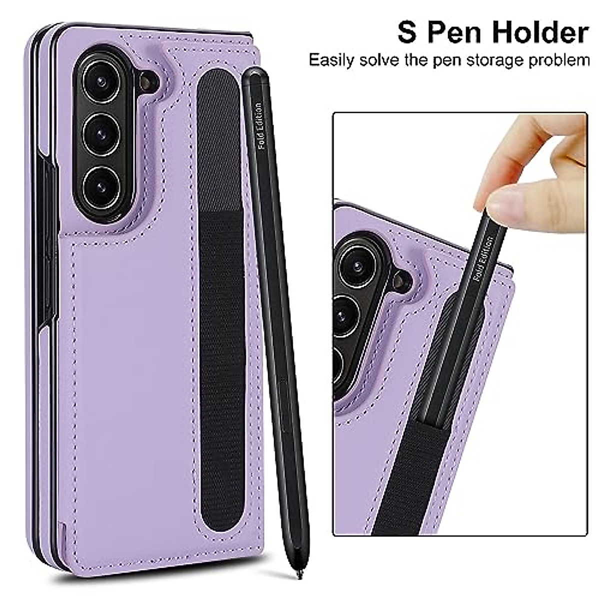 lefeda Wallet Case for Samsung Galaxy Z Fold 5, Flip PU Leather Phone Cover with S Pen Holder 2 Card Slot and Magnetic Closure Stand Function Slim Case,Purple