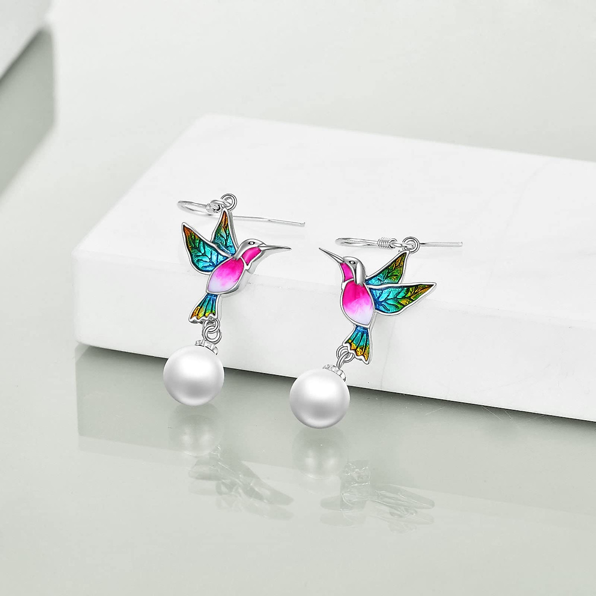 Hummingbird Earrings Gifts for Her Women 925 Sterling Silver Hummingbird Pearl Dangle Earrings Jewelry Christmas Gifts for Women Teen