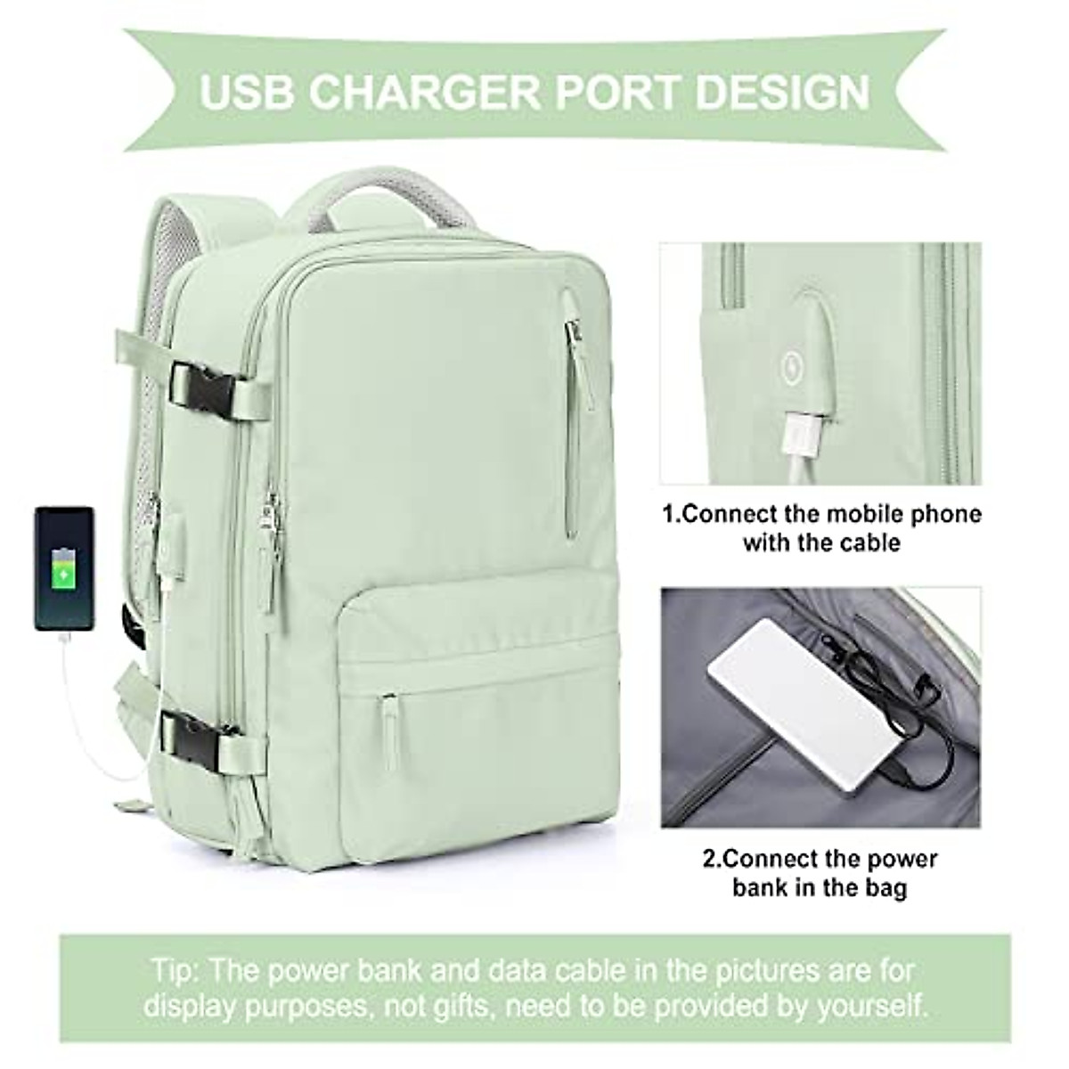 WONHOX Carry on Travel Laptop Backpack for Women Men Flight Approved,Backpack for Women Travel Bag Hiking Outdoor Sports Rucksack Casual Daypack, Mint Green