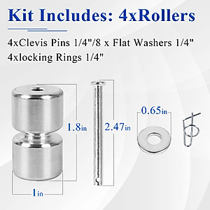4 Pack Aluminum Alloy Rollers Pins Washers Rings GL1 GMNR925 Compatible with Trailer Tailgate Lift Assist Rollers Kit Replacement Parts fit for Trailer Tailgate, Easy Lift Gate etc Lift Assist