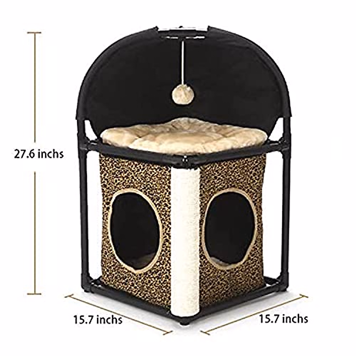 BORUIMA Cat Houses for Indoor Cats Tower House Combined with Cat Bed Cube, Peek Holes, Scratching Post & Dangling Toy