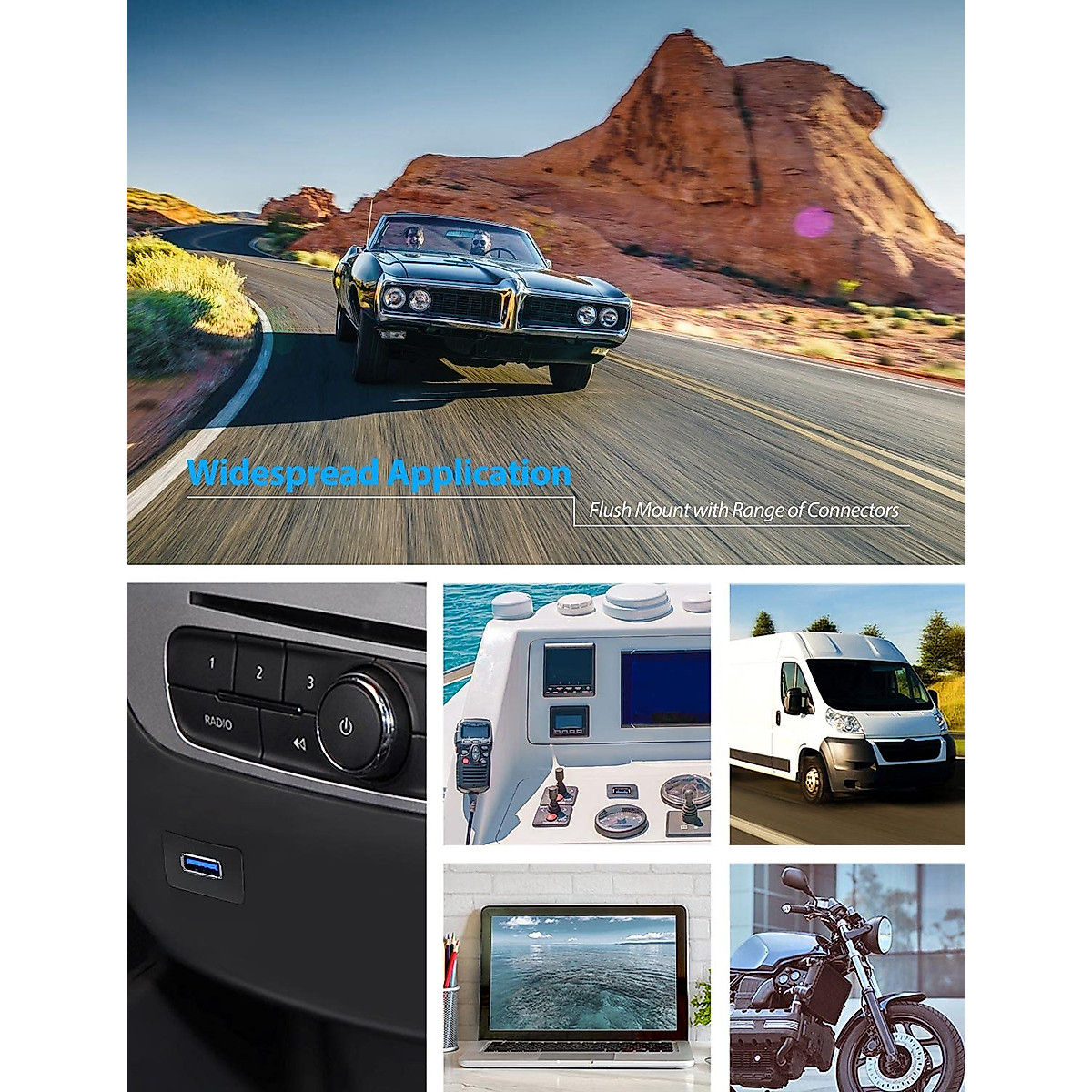 URWOOW USB3.0 Square Flush Mount - 1M 3ft USB 3.0 Extension Mount, Dash Mount, Flush Mount, Panel Mount Cable, for Car, Boat, Motorcycle (3 feet)