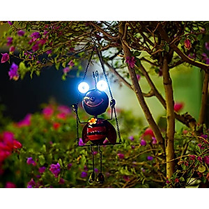 GDF Solar Lady Bugs Swing Metal Ladybug Hanging Animal Garden Decor Waterproof Solar Lights Decorative Outdoor Lights for Outside Patio Balcony Pathway Lawn Yard,Gifts for Her/Him