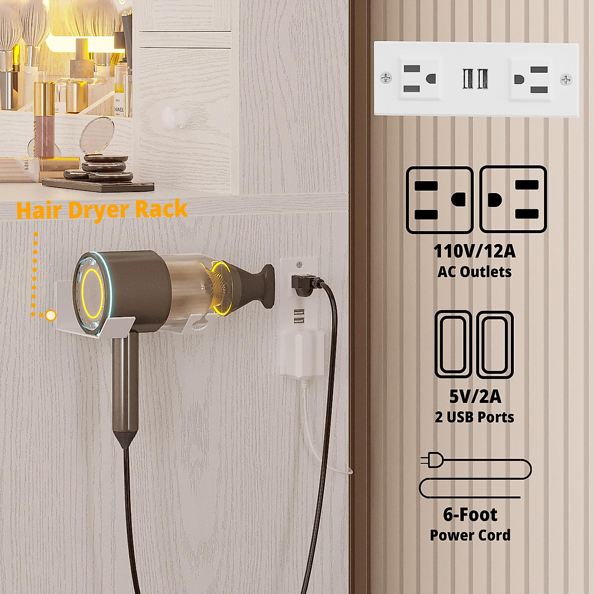 IRONCK Vanity Desk with LED Lights Mirror and Charging Station, Makeup Vanity Table with Jewelry Armoire, Storage Bench, and 11 Drawers, White