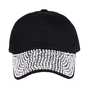 Shiny Rhinestone Brim Baseball Cap for Women Girls Sparkle Velcro Ponycap Adjustable Mesh Trucker Hat Outdoors Sun Cap Black