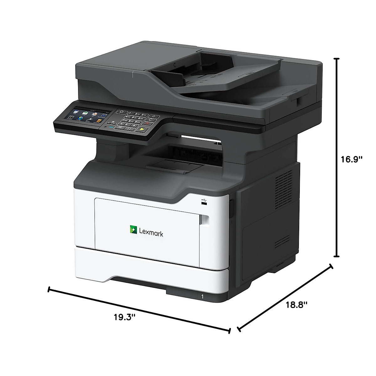 Lexmark MX521de Monochrome All-in One Laser Printer, Scan, Copy, Network Ready, Duplex Printing and Professional Features, Print Speed 46 ppm, Grey, 4.3 inch Touchscreen (36S0800)