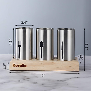 Koralia Home Stainless Steel Flatware & Silverware 3PC 4PC Organizer Organiser Cutlery Holder with Wood Base for Spoons, Forks, Knives – Ideal for Kitchen, Dining, and Much More (3PCS)