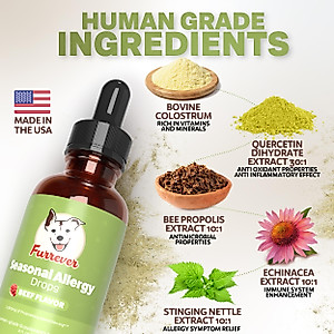 Furrever Dog Allergy Relief Drops - Support Your Pets Immune System During Seasonal Allergies - for Itching, Scratching, and Licking - Allergy Aid for Dogs & Cats - Beef Flavored - 2oz