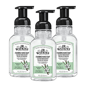 J.R. Watkins Foaming Hand Soap Pump with Dispenser, Moisturizing All Natural Hand Soap Foam, Alcohol-Free, Cruelty-Free, Use as Kitchen or Bathroom Soap, Vanilla Mint, 9 fl oz, 3 Pack