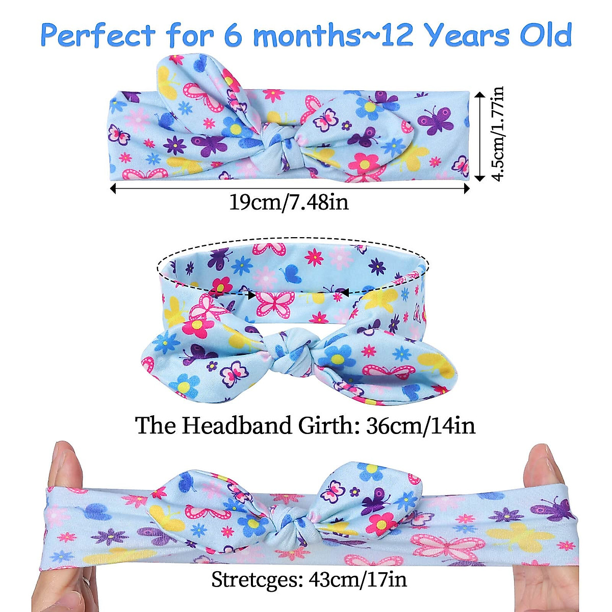Rhoxshy Super Stretchy Soft Knot Baby Girl Bow Headbands Elastic Nylon Hairbands Turban Hair Accessories for Newborn Baby Girls Infant Toddlers and Kids(10 Colors)