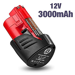 2 Pack 3000mAh M12 Replacement Battery for Milwaukee M12 Battery, Compatible with Milwaukee M12 XC Cordless Power Tools Replace for 48-11-2401, 48-11-2402, 48-11-2440, 48-11-2411