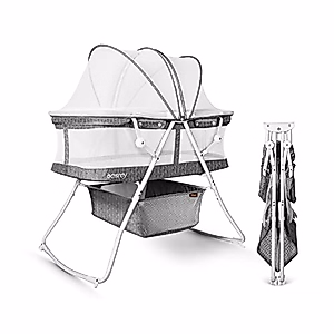 besrey Bassinet for Baby, 3 in 1 Portable Baby Bassinets, Rocking Cradle Bed, Easy Folding Bedside Sleeper Crib, Quick-Fold for Newborn Infant, up to 33 lb Compact Storage, Mattress and Net Included