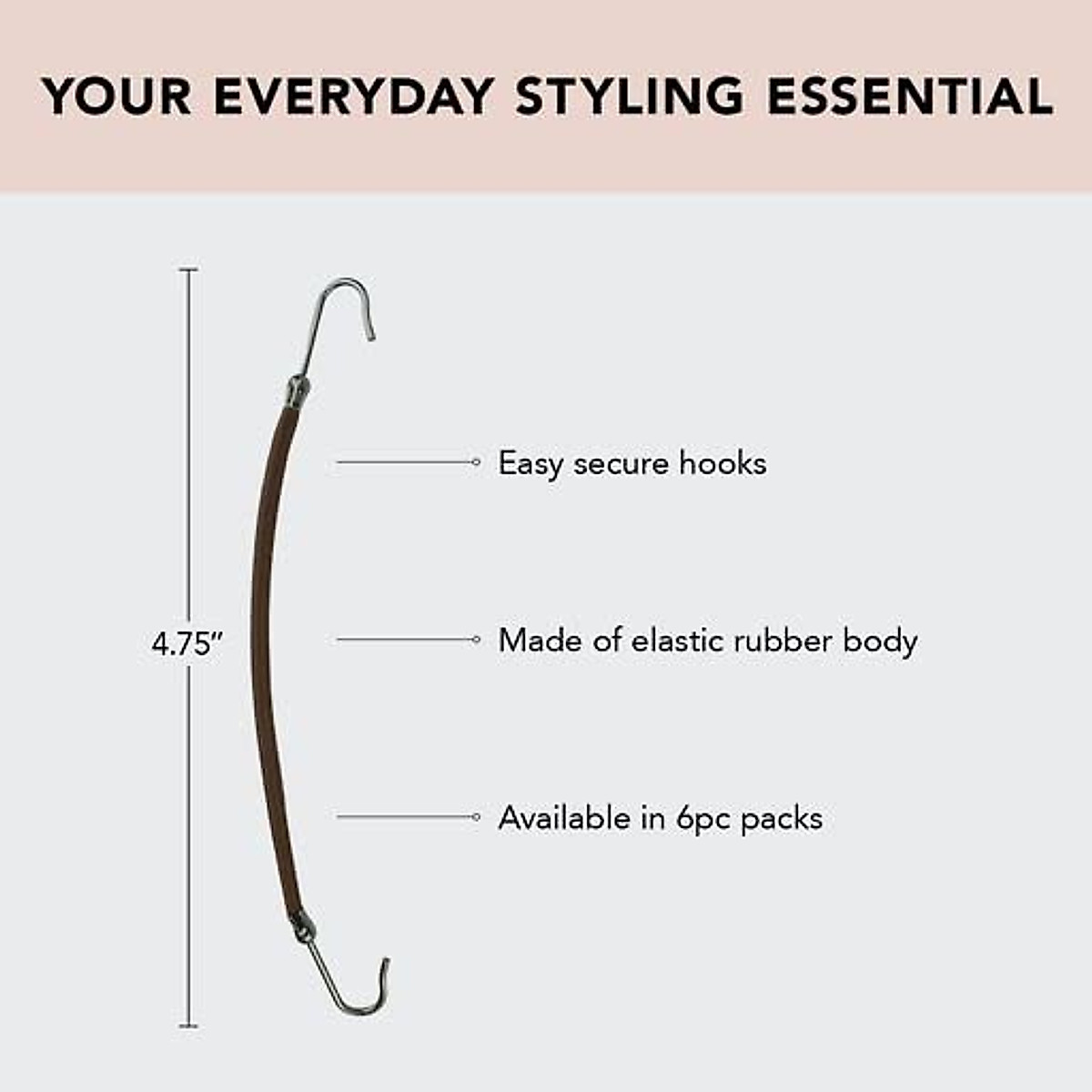 Kitsch Hair Bungee - Bungee Hair Ties with Hooks | Hair Tie Clip & Hair Bungee Cords with Hooks for Updos | Hair Hook & Ponytail Hook for Long Hair | Ponytail Bungee Bands, 6pcs (Brown)