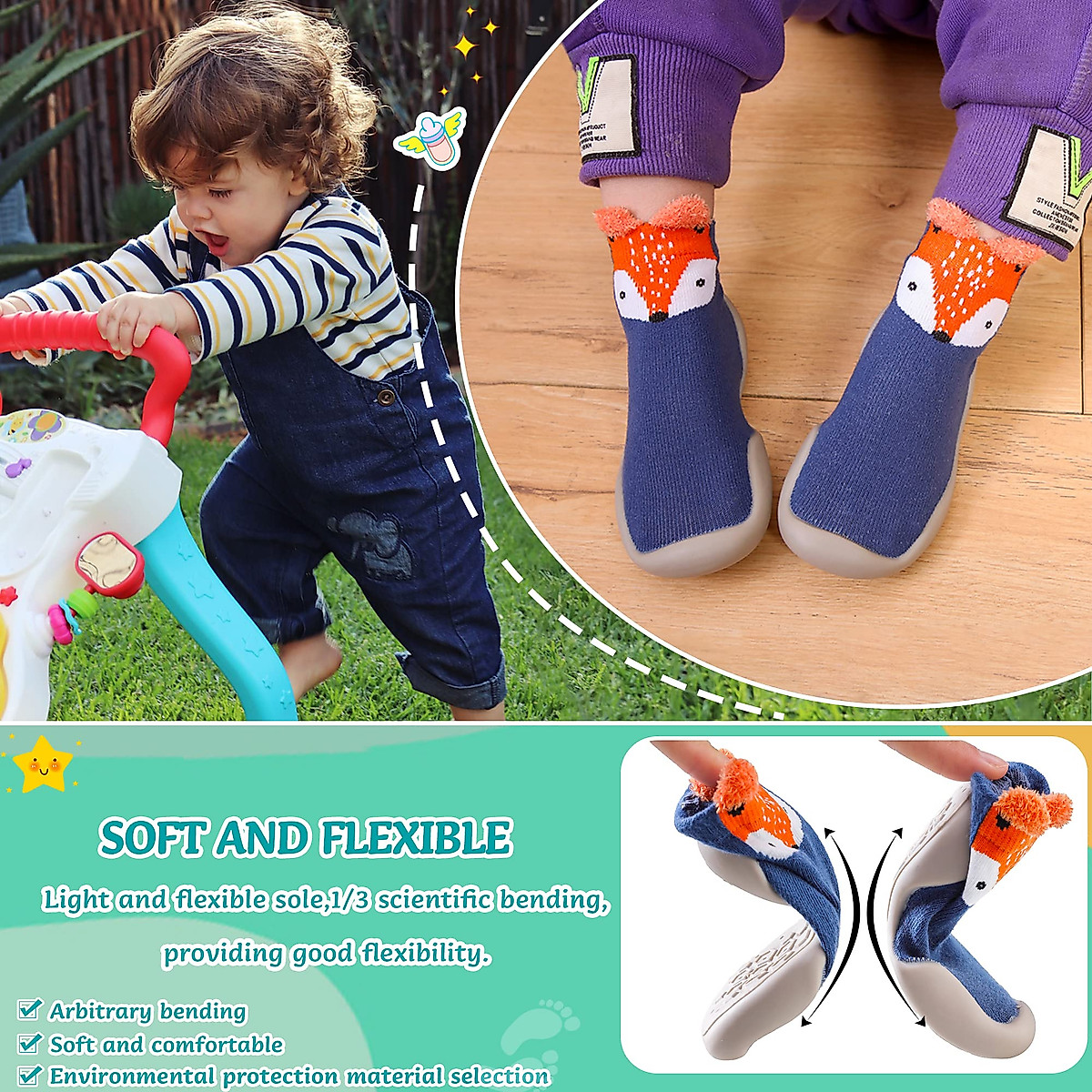 Baby Shoes Toddler Boys Girls First Walking Socks Shoes Non-Skid Slipper Indoor Floor Sneakers for Unisex Newborn Infants(Blue, Small)