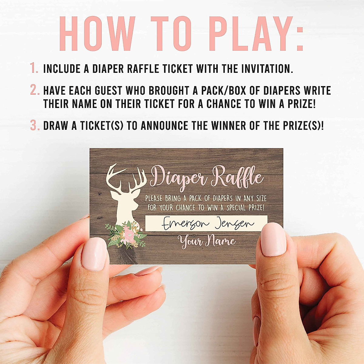 25 Baby Shower Diaper Raffle Tickets For Baby Shower Girl - Deer Baby Shower Games For Girls, Diaper Raffle Cards, Baby Raffle Tickets, Baby Shower Invitation Inserts, Baby Shower Ideas