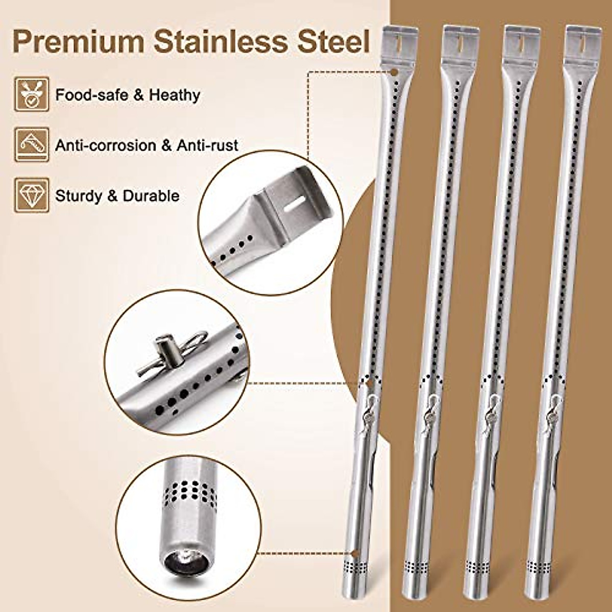 Grill Replacement Parts for Charbroil 463344015, 463343015, 463433016, 463240015, 463432215 Gas Grill, Stainless Steel Heat Plate Shields, Crossover Tubes Grill Burner for Charbroil 4 Burner Grill