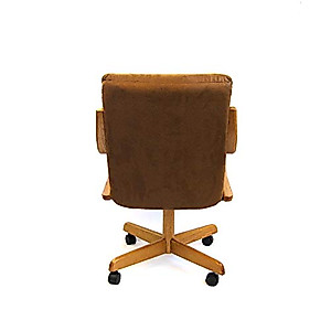 Caster Chair Company Casual Rolling Caster Dining Chair with Swivel Tilt in Honey Oak Wood with Cocoa Microsuede Seat and Back (1 Chair)