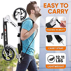 Hurtle Adult Kick Scooter - Folding, Adjustable T-Bar Handlebar, 8 Inch Smooth Gliding Wheels, White