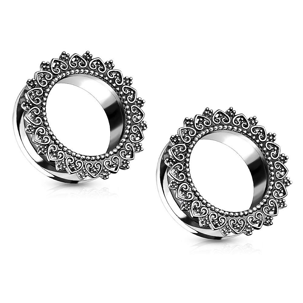 Pierced Owl Stainless Steel Tribal Filigree Heart Screw Fit Tunnel Plug Gauges, Sold as a Pair (8mm (0GA))
