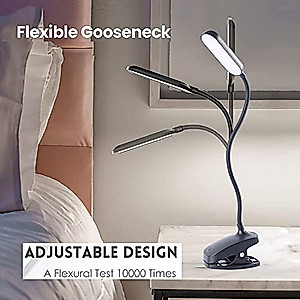 COLORLIFE Desk Lamp Battery Operated Rechargeable Clip On Reading Light Light up to 100 hrs Flexible Gooseneck Cordless Dimmable Lamp for Desk Bed Headboard Piano (Black)