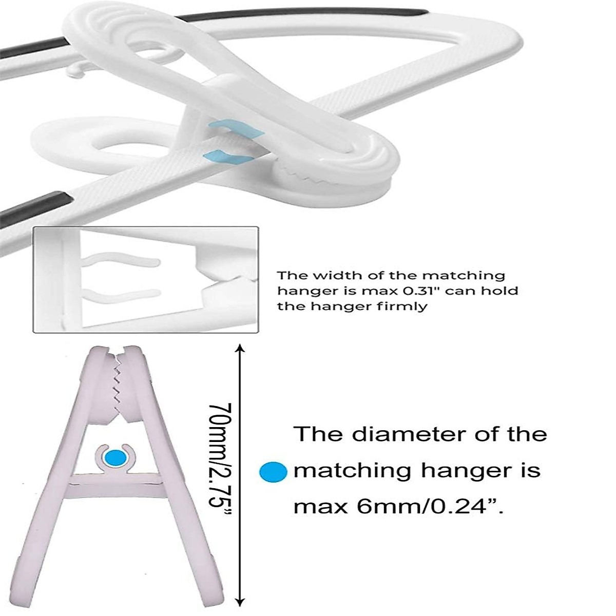 Strong Hanger Clips for Plastic Hangers, Big Plastic Hangers Clips, Multi-use Clothes Hangers Clips for Jeans Skirt Sweater Pants Hangers(30Pcs White)