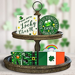 St. Patrick's Day Tiered Tray Decor, 5 Pcs Shamrock Wooden Signs Irish Rainbow Table Signs for Farmhouse St. Patricks Day Decorations