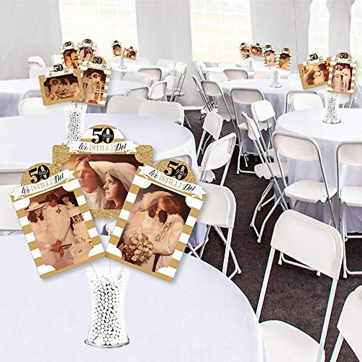 Big Dot of Happiness We Still Do - 50th Wedding Anniversary - Anniversary Party Picture Centerpiece Sticks - Photo Table Toppers - 15 Pieces