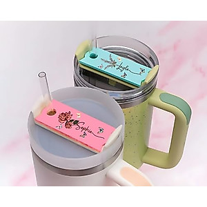 Personalized Birth Flower Tumbler Topper, 40 30 64 oz Personalized Tumbler Topper Tumbler Cup Accessory Name Plate