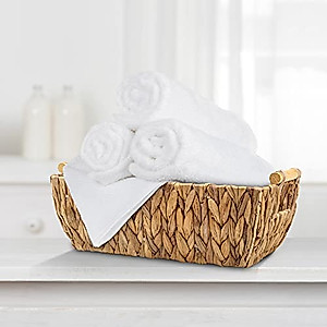 Whalehub Hand-Woven Large Storage Baskets with Wooden Handles, Water Hyacinth Wicker Basket for Organizing