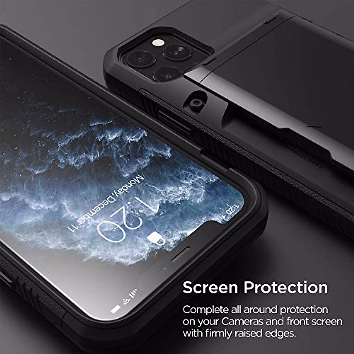 VRS DESIGN Damda Glide Pro Compatible for iPhone 11 Pro Max Case, with [4 Cards] Premium Sturdy [Semi Auto] Credit Card Holder Slot Wallet for iPhone 11 Pro Max 6.5 inch(2019) Black