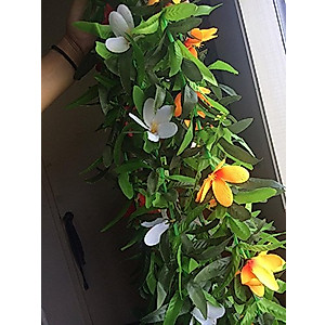 Besutolife Hawaiian Luau Leis Tropical Artificial Flower Leis Necklaces for Graduation Hula Costume Beach Party Hawaiian Luau Party 3 PCS