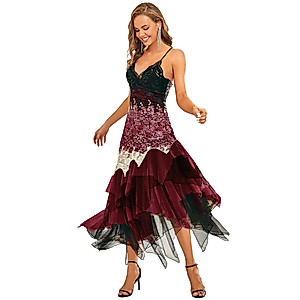 Ever-Pretty Women's Sleeveless Tea Length A-line Dress Chiffon Cocktail Dress Burgundy US00