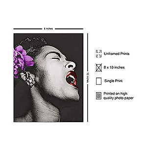 Billie Holiday Poster - African American Wall Art - Black Wall Decor - Gift for Singer, Performer, Black History - 8x10 Wall Art for Bedroom, Living Room, Jazz Music Studio - Lady Sings the Blues