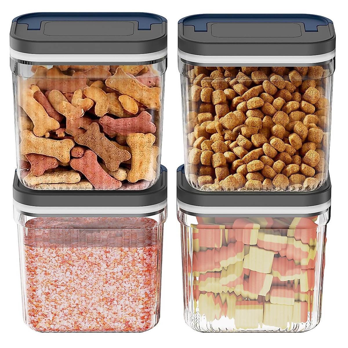 LINKLIFE 4 PACK Dog Treat Container 1.5 Qt x 4, Airtight Food Storage Container, Clear Food Grade Canisters with Lids, Dog Treat Jar Food Canister Set for Dog Food, Snack, Cookie
