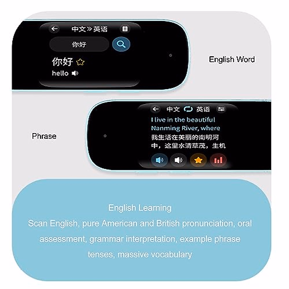 Diydeg Pen Scanner, Text Scanner, Portable OCR Digital Scanning Translation Pen, 1.97 Inch Touchscreen, English Chinese Language Learner