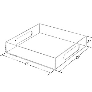 Acrylic Tray, Clear Serving Tray,Square Tray 10x10 Inch, Plastic Tray for Food, Drink, Coffee Table, Ottoman,Décor Tray
