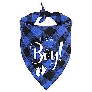 YHTWIN It's a Boy Blue Plaid Cotton Pet Dog Bandanas, Gender Reveal Photo Triangle Pet Scarf Scarves, Dog Birthday Party Decorations Props Accessories for Pet Dog Master Lovers Gift