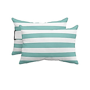 Recliner Head Pillow Ledge Loungers Chair Pillows with Insert Teal Geometric Stripes Lumbar Pillow with Adjustable Strap Outdoor Waterproof Patio Pillows for Couch Beach Pool Office Chair, 2 PCS