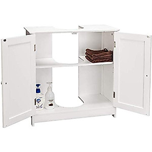 FCH Pedestal Sink, Storage Cabinets with Two Doors and Adjustable Shelves Under Sink Organizer Bathroom Vanity Storage White