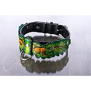 Dog Large Oak Leaf and Acorn Geen Collar, Dog Lover Handstitched Collar, Padded Leather Dog Collar, Dog Collar Handmade Leather