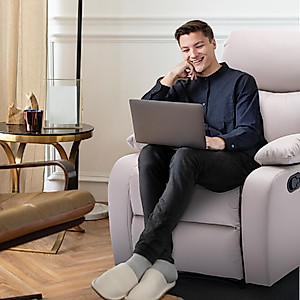 hzlagm Manual Recliner Chairs for Adults, Small Recliners for Small Spaces, PU Leather Recliner Chair, Single Sofa Living Room Chair for RV, Beige