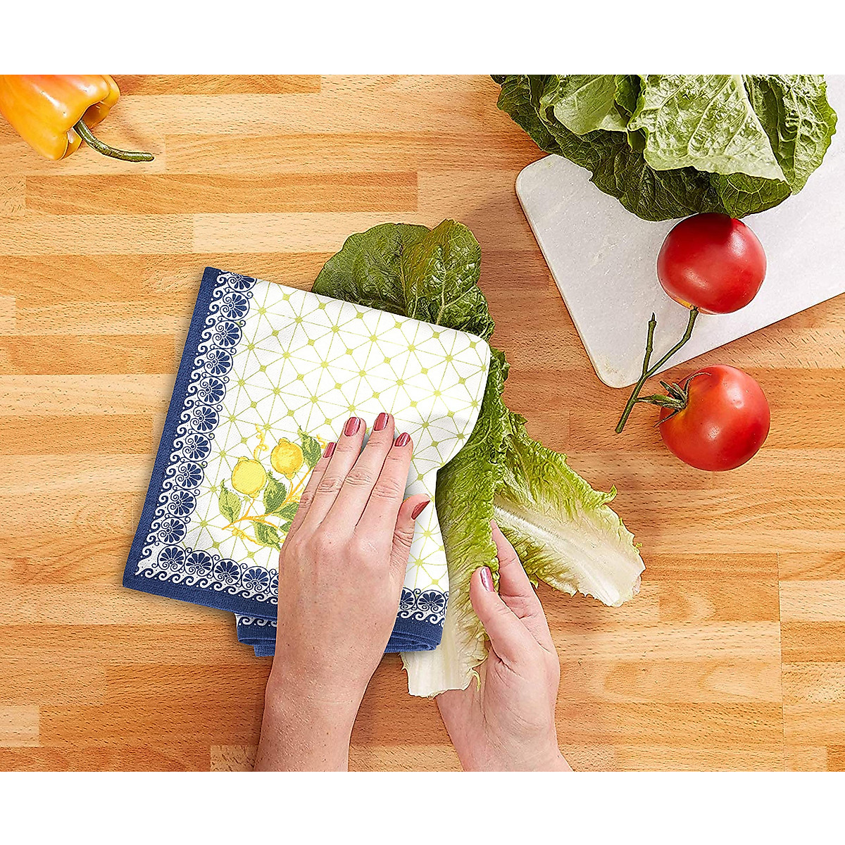 FINGERCRAFT Kitchen Dish Towels, 100% Natural Cotton, Set of 6 Multi-Purpose Kitchen Towels, Very Soft, Highly Absorbent, Tea Towels for Kitchen Décor 20X30 (Lemon Leaf)