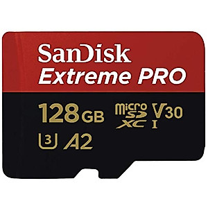 SanDisk Extreme PRO 128GB Micro SDXC UHS-I U3 A2 V30 170MB/s Memory Card with Adapter. Full HD and 4K Ultra HD Video Recording